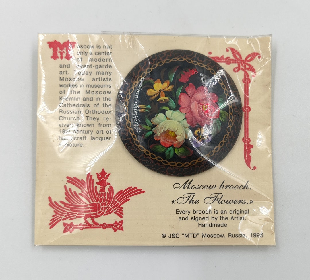 Vintage Russian Brooch, Handpainted Brooch, Lacquer Brooch, Vintage ...