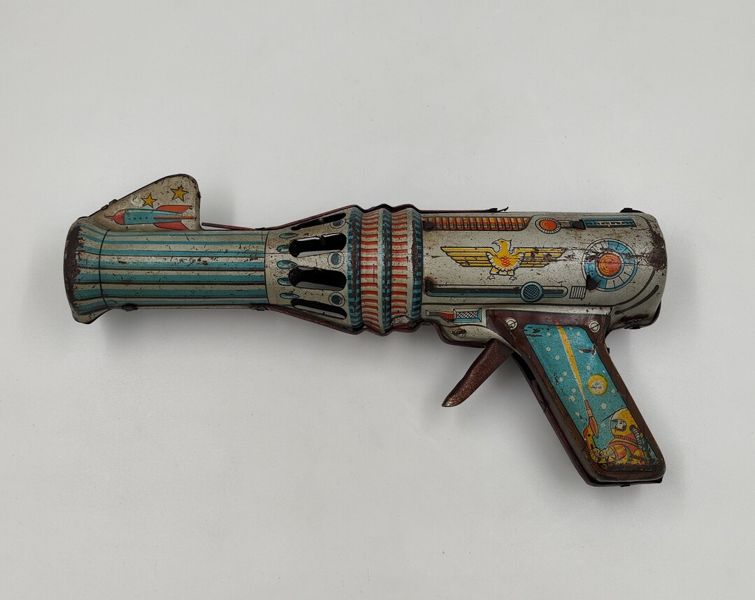 Vintage Space Gun Litho Tin Toy, Collectible Tin Toy, Vintage Space Toy ...