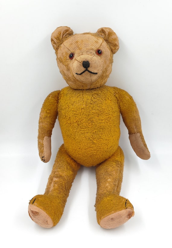 Antique Early 1900 s Straw Stuffed Teddy Bear Glass Eyes Teddie Plush Toy Gray Mohair Jointed Teddy Bear Animal Toy Etsy UK