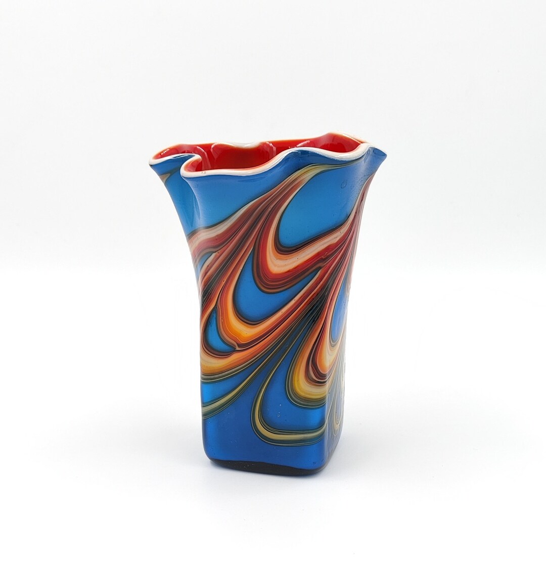 Vintage Murano Glass Vase, Swirl Vase, Handkerchief Vase, Blown Glass ...
