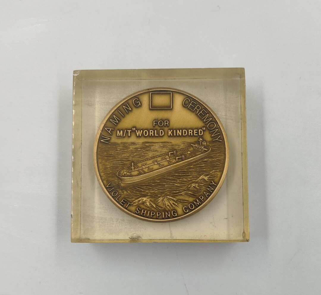 Vintage Ships Naming Ceremony Bronze Medal in Glass, Vintage 1970's ...