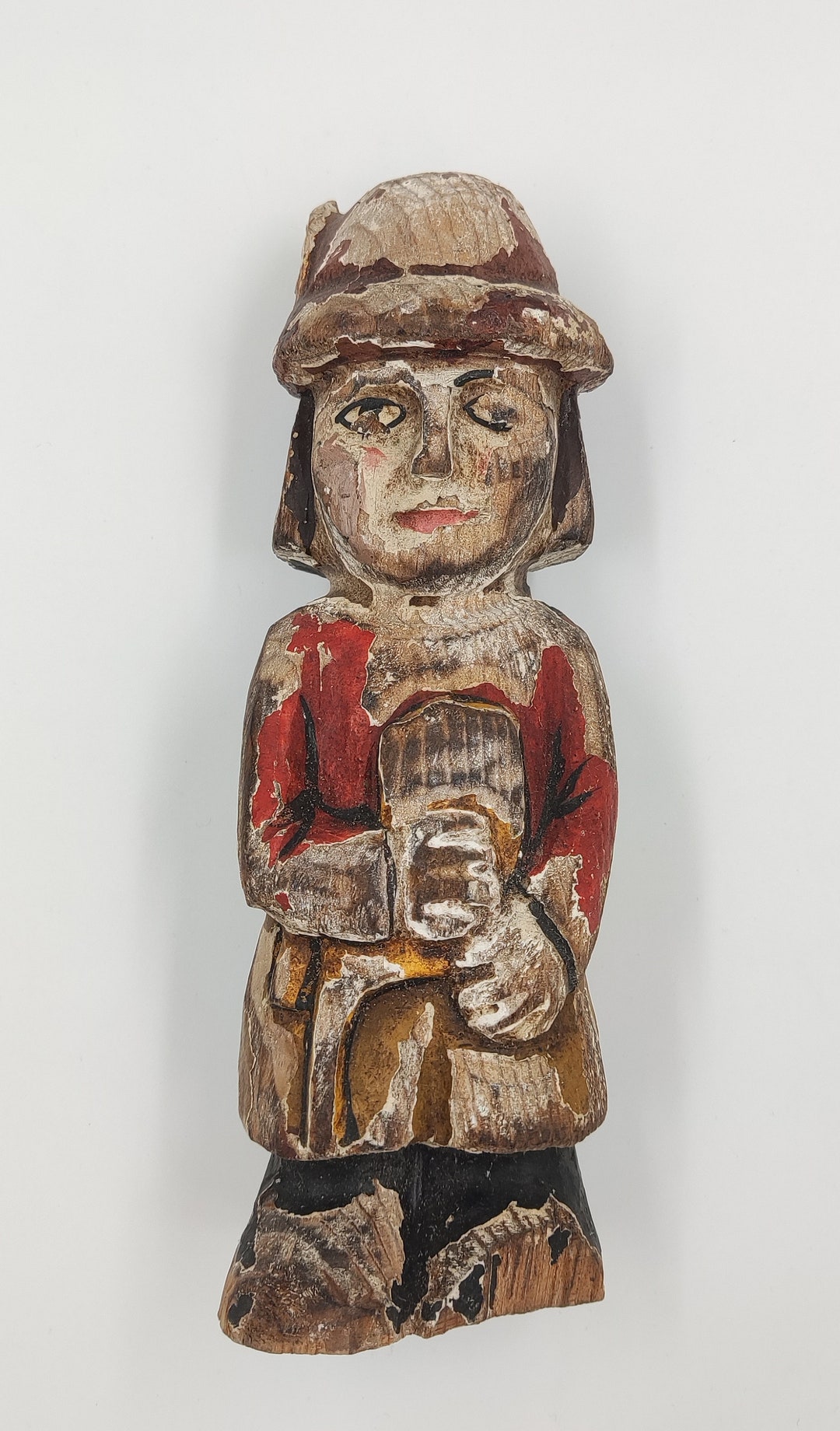 Vintage Hand Made Wood Carved Hand Painted Wooden Figurine Statue - Etsy