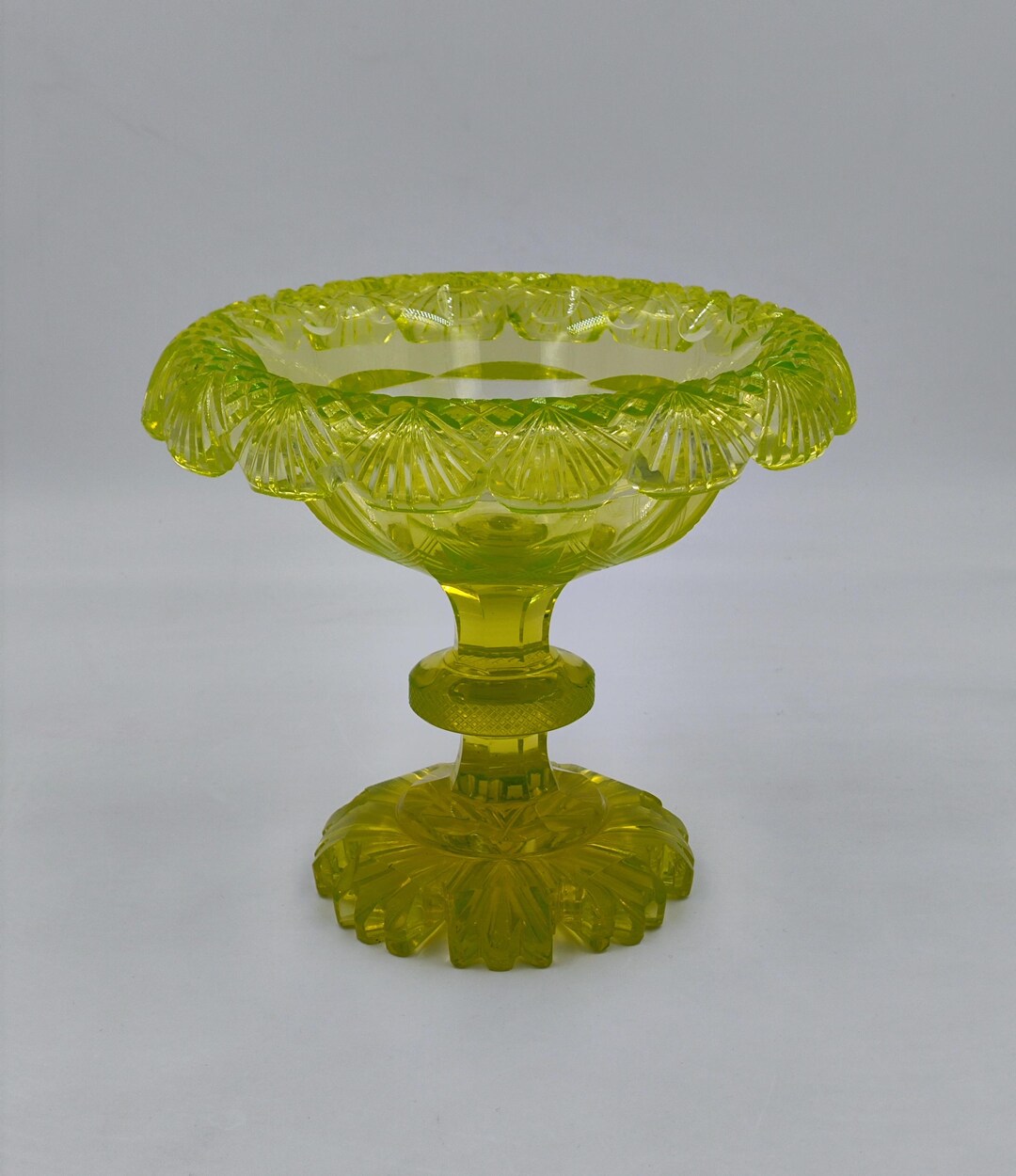 Antique 1930's Authentic Uranium Glass Compote Dish, Fine Glassware Art ...