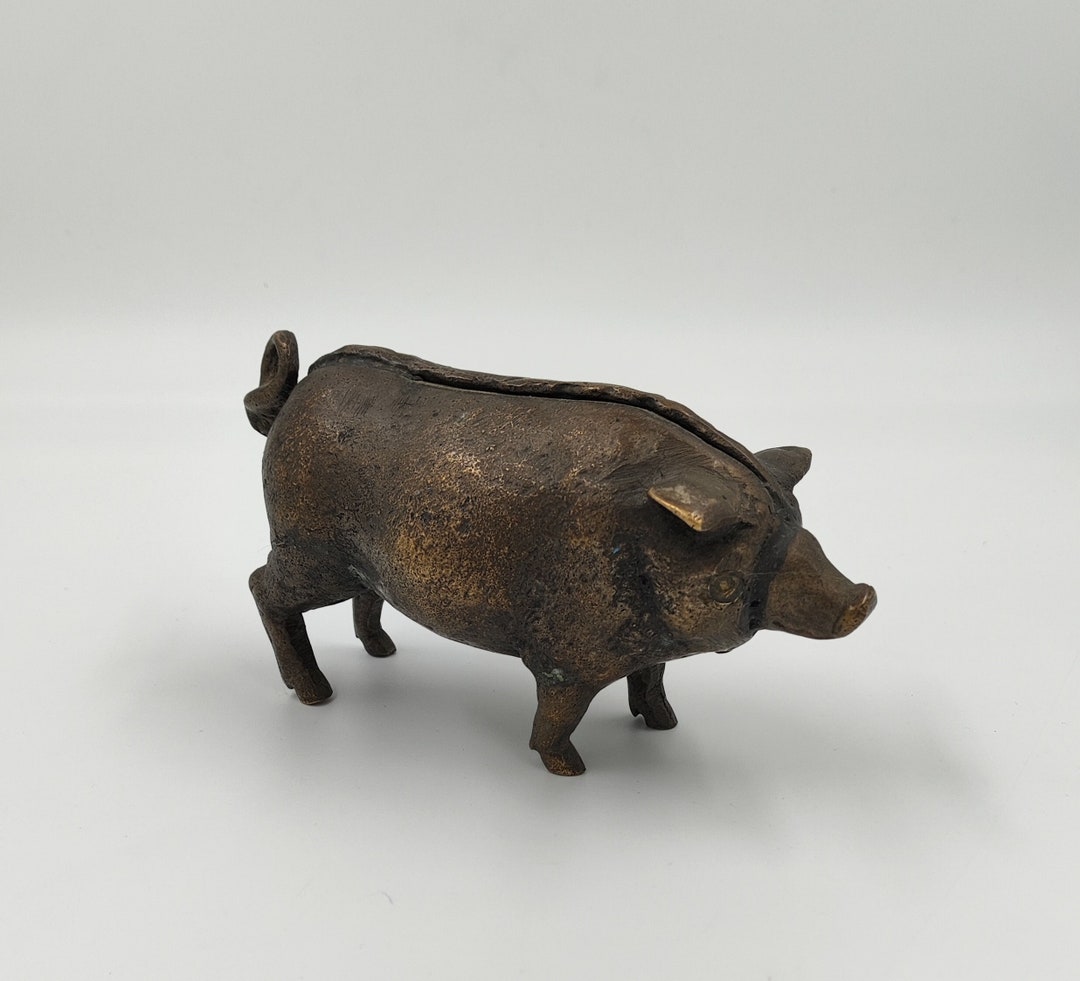 Antique Bronze Cast Pig Figure, Pig Statue, Pig Figurine, Desk ...