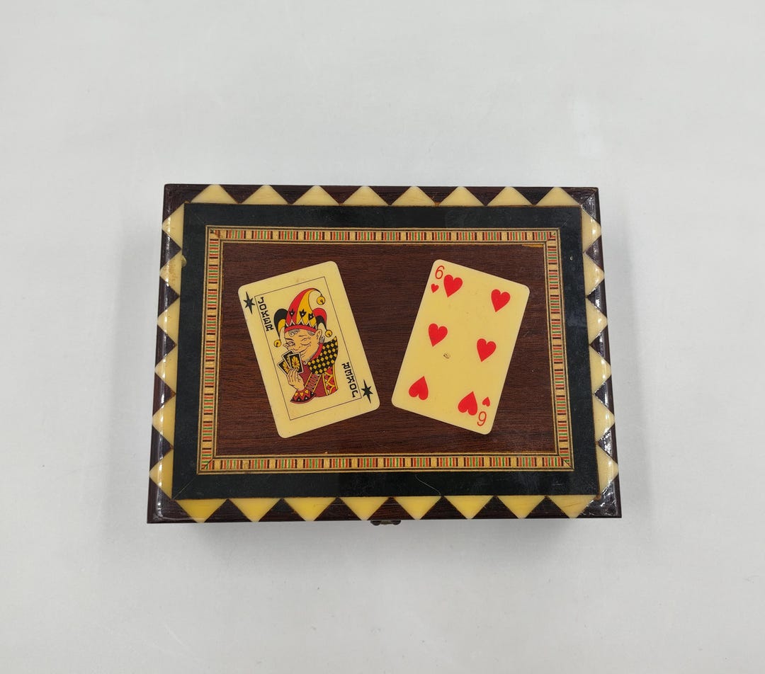 Vintage Playing Cards Wooden Box, Vintage Cards Deck Storage Box ...