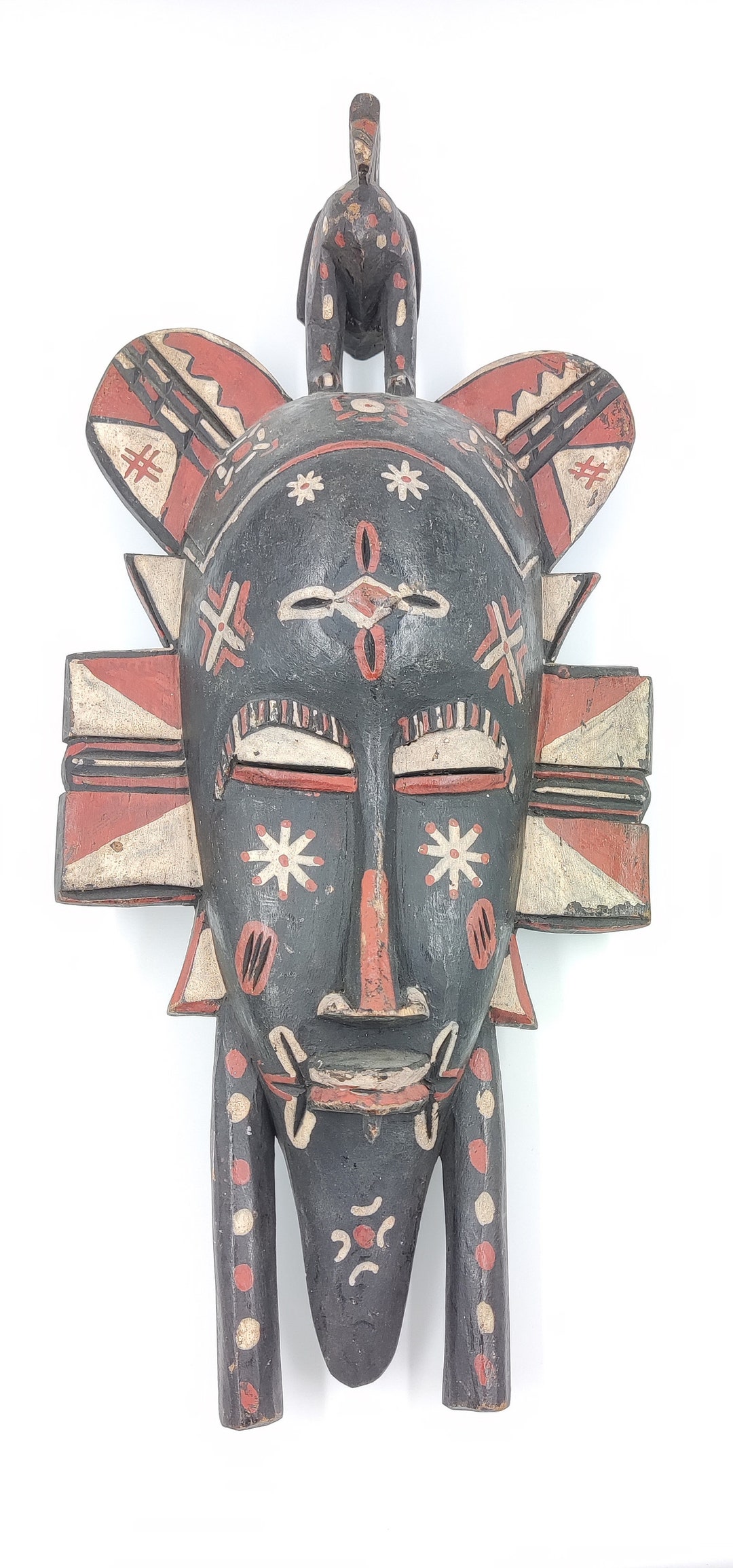 African Kpelie Senufo Mask Wood Carved Tribal Art Wall Decor Ivory ...