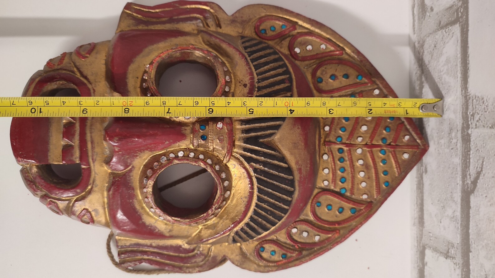 Vintage Thailand Hand Carved Wood Ceremonial Mask Embellished Wall ...