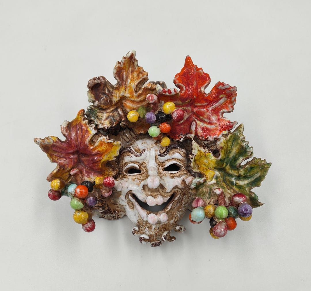 Vintage Ceramic Majolica Bacchus Wall Mask, Bacchus Mask Grapes and ...