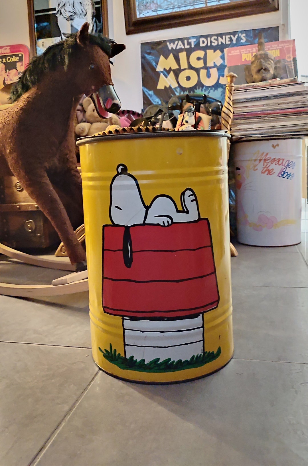 Vintage Snoopy Trash Can Toy Storage /table / Stool / Container - Etsy