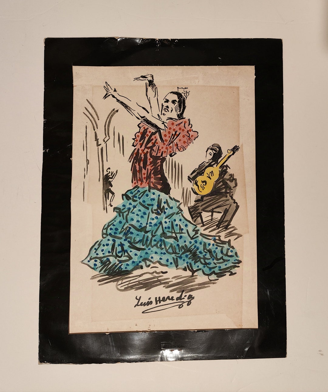 Vintage Drawing Spanish Tango Dancing by Luis Heredia, Gypsy Dancing ...