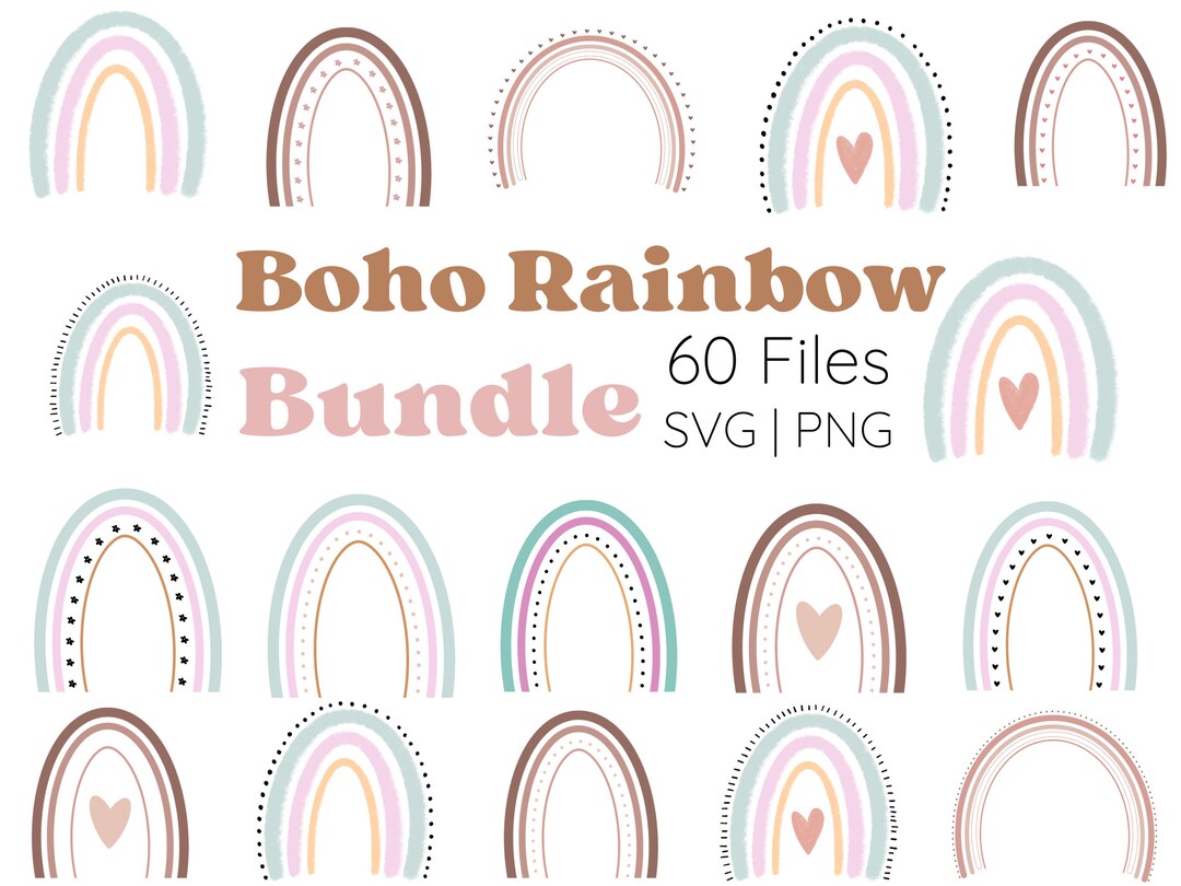 Boho Rainbow SVG, Hand Drawn Rainbow SVG, Boho SVG, Boho Rainbow Png ...