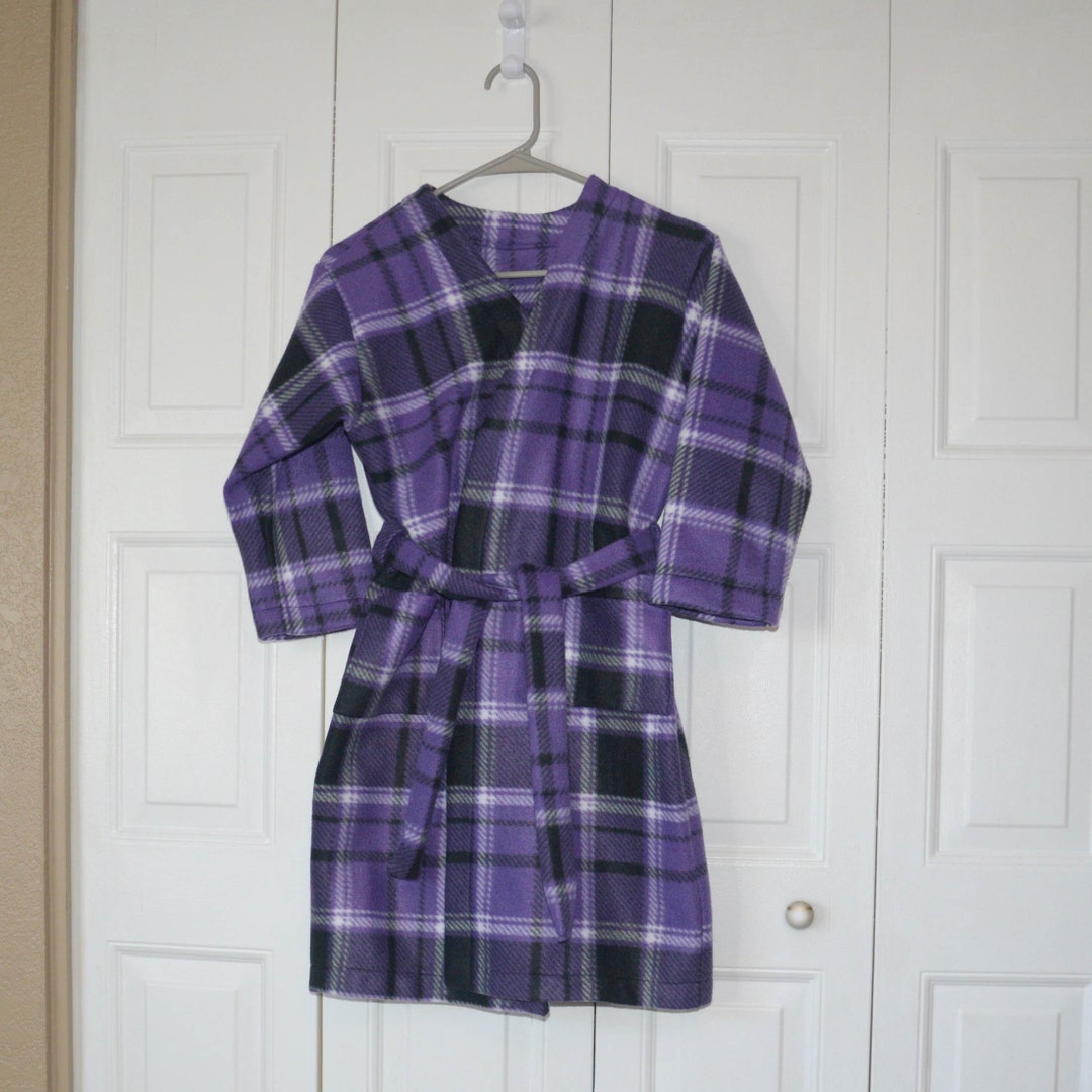 Soft Purple Plaid Fleece Kids Robe Bath Robe Wrap - Etsy