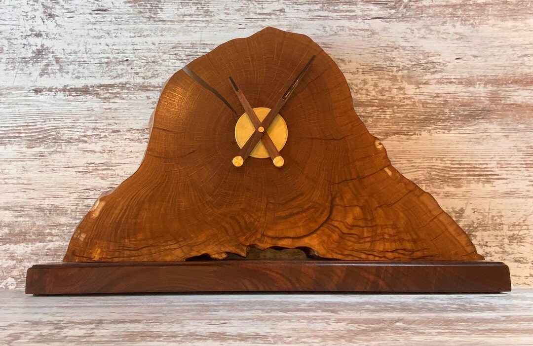 Elegant Large Live Edge Oak and Walnut Mantel Clock - Etsy