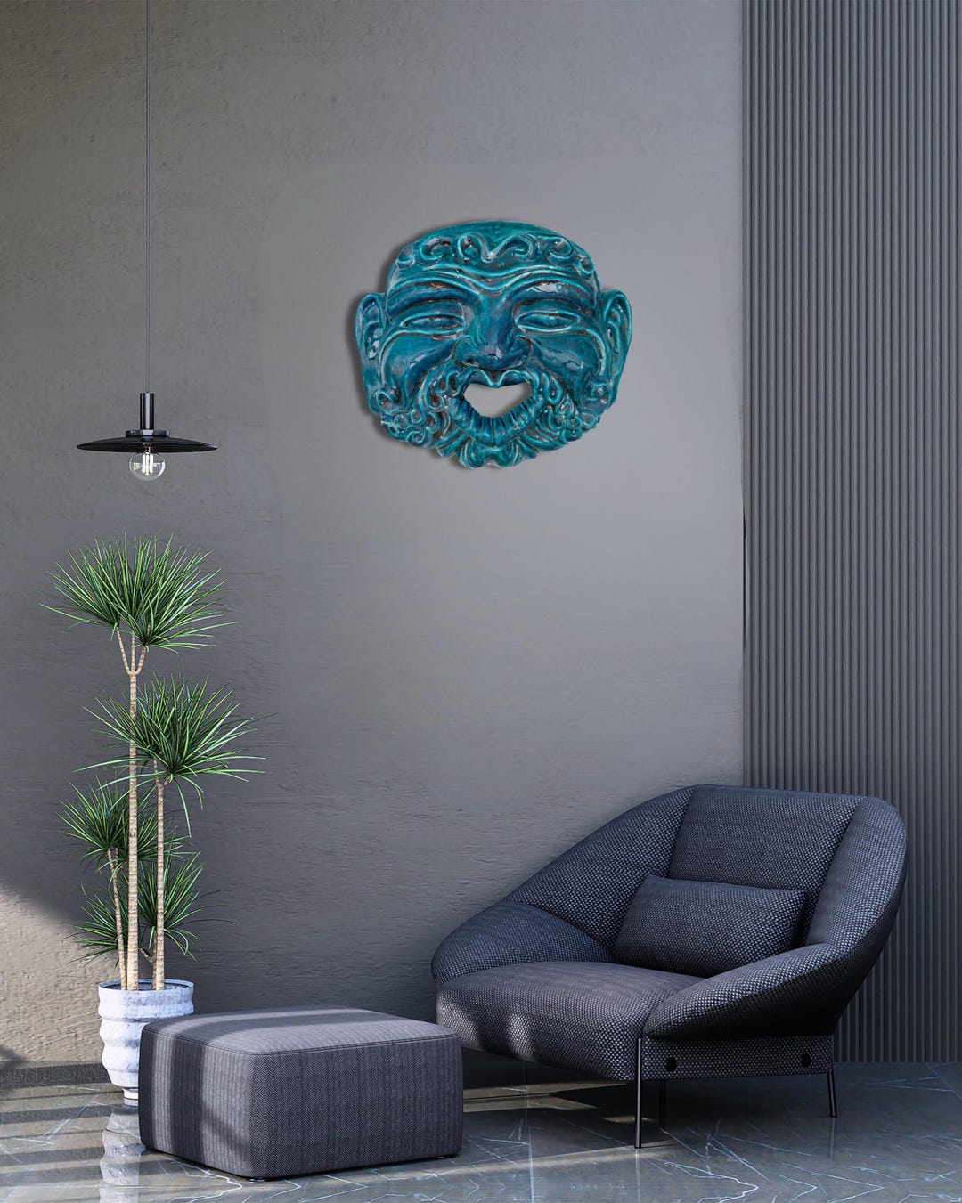Mascaruna Blue – Clay and Lava Stone Sculpture | Handmade Greek Mask ...
