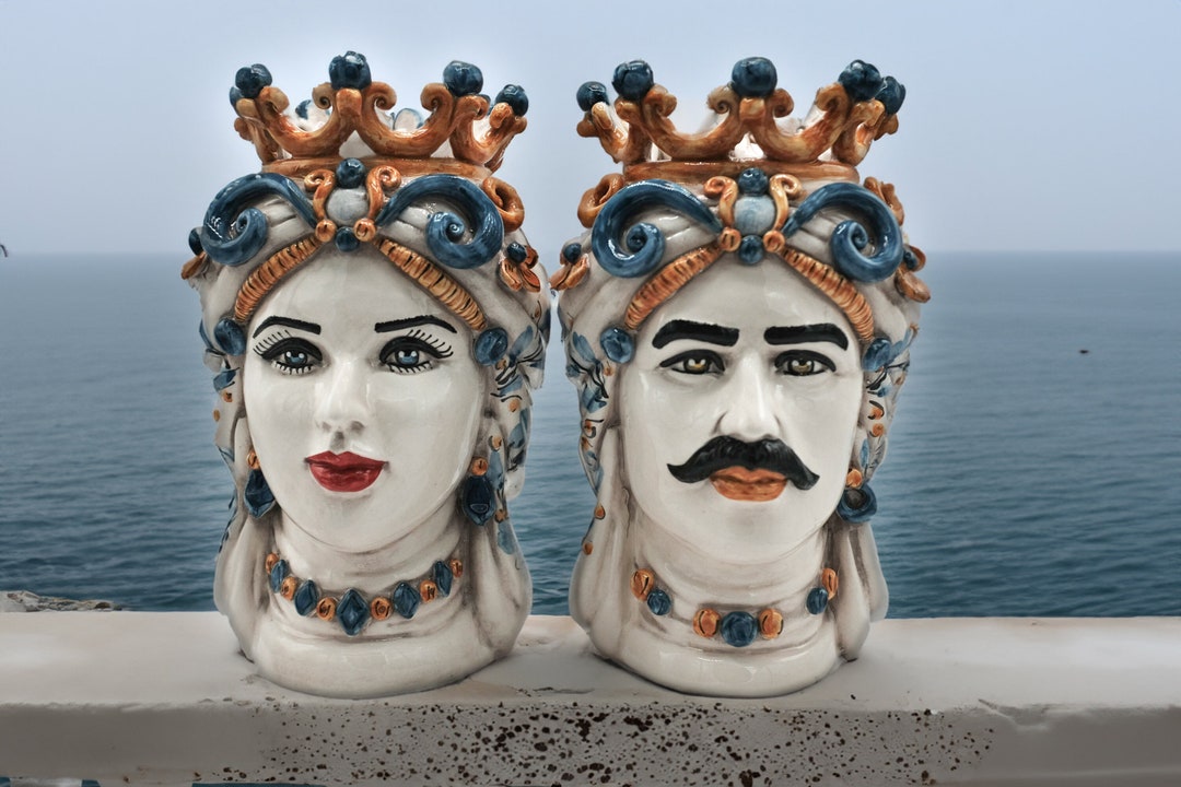 Authentic 25cm Sicilian Heads Vase Moorish Head, Handcrafted and Hand ...