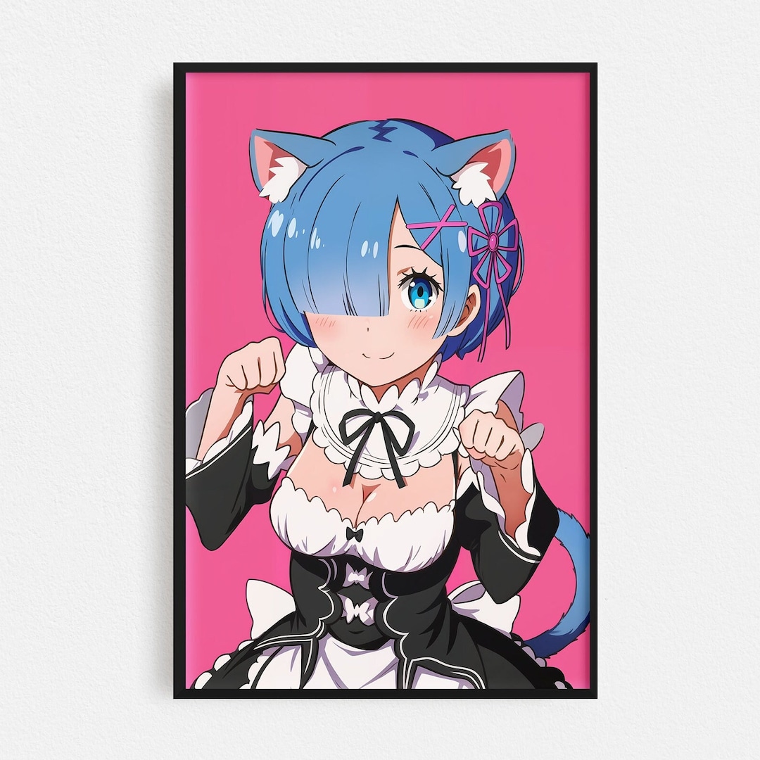 Blue Haired Cat Ear Maid Poster / Fine Art Print - Etsy