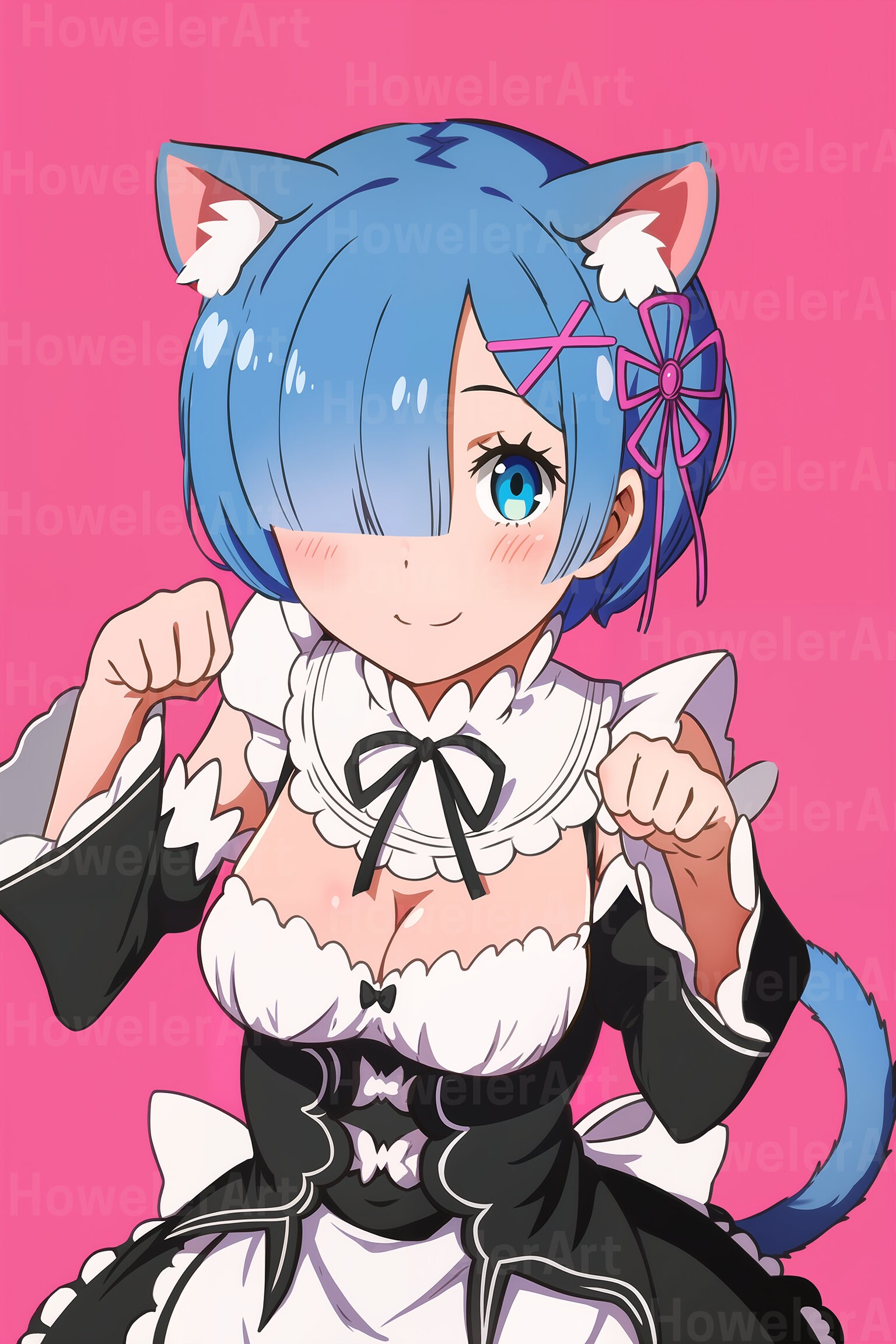 Blue Haired Cat Ear Maid Poster / Fine Art Print - Etsy