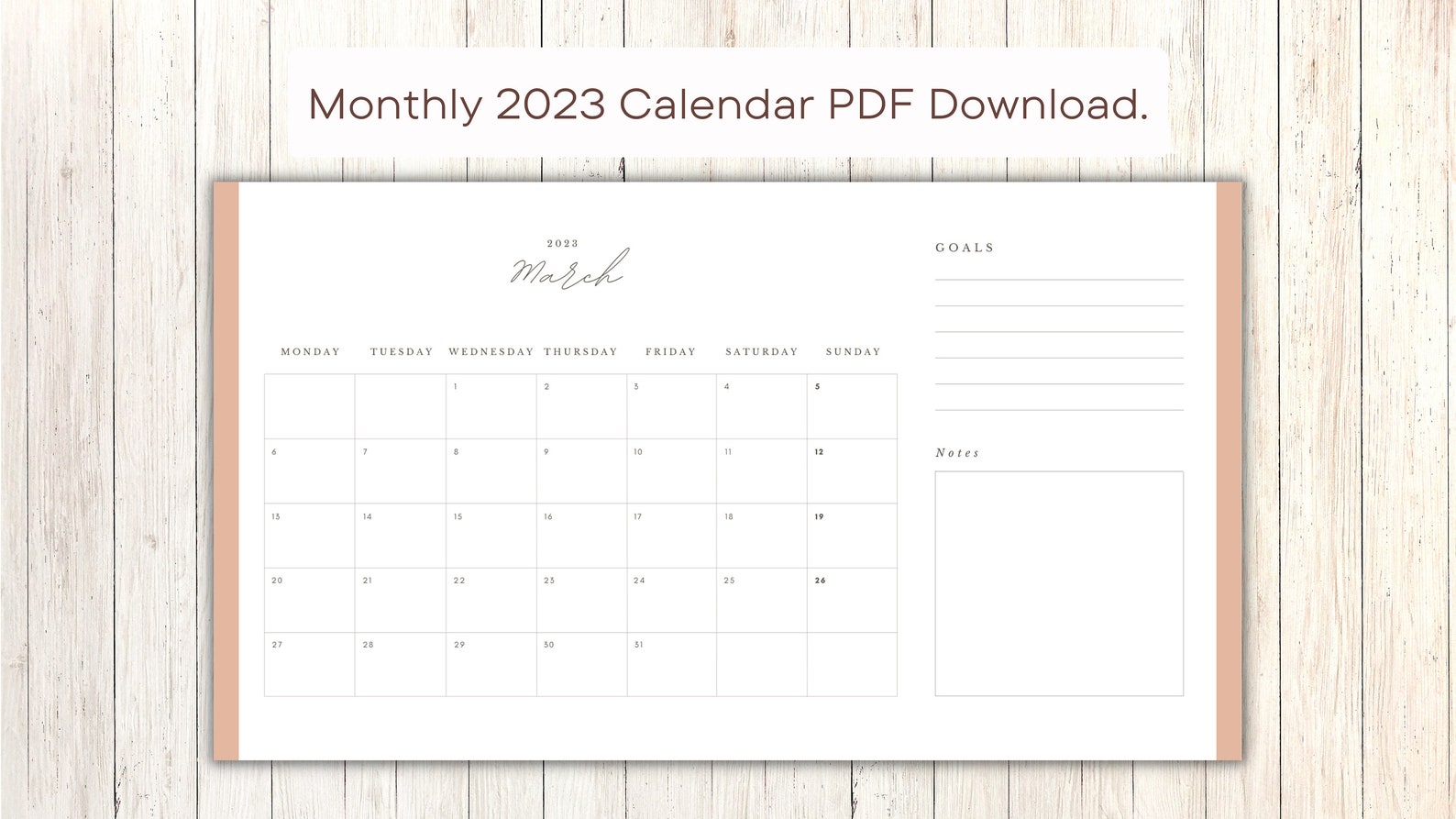 2023 Printable Calendar Landscape, Minimalist Monthly Calendar 2023 ...
