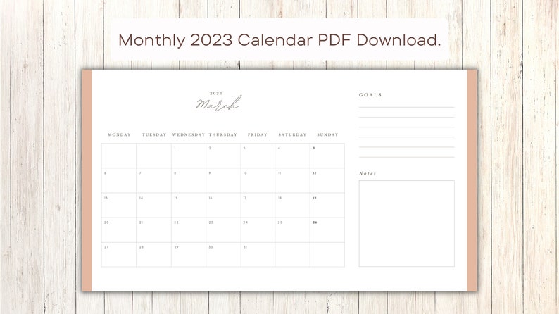 2023 Printable Calendar Landscape, Minimalist Monthly Calendar 2023 ...