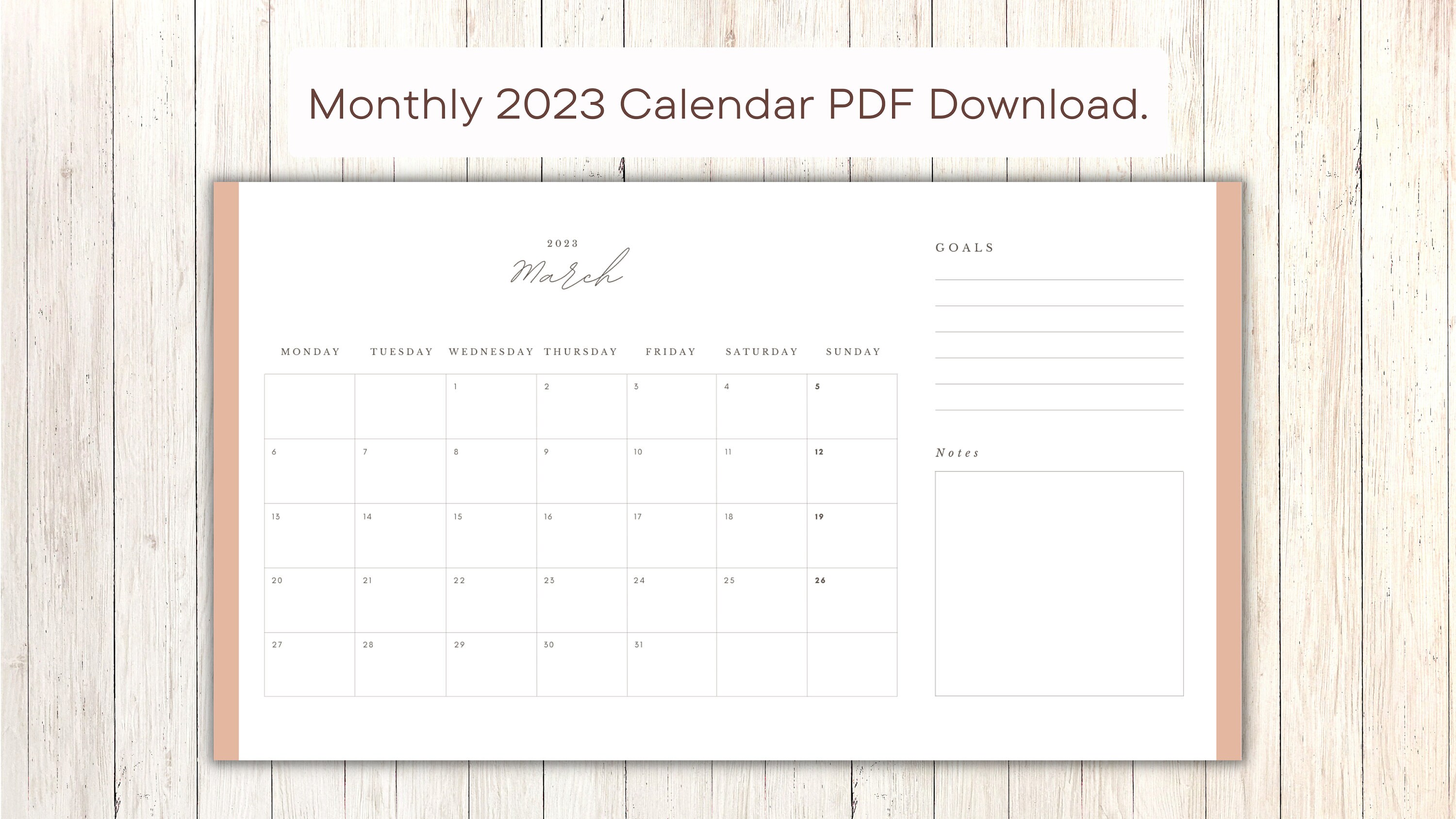 2023 Printable Calendar Landscape, Minimalist Monthly Calendar 2023 ...