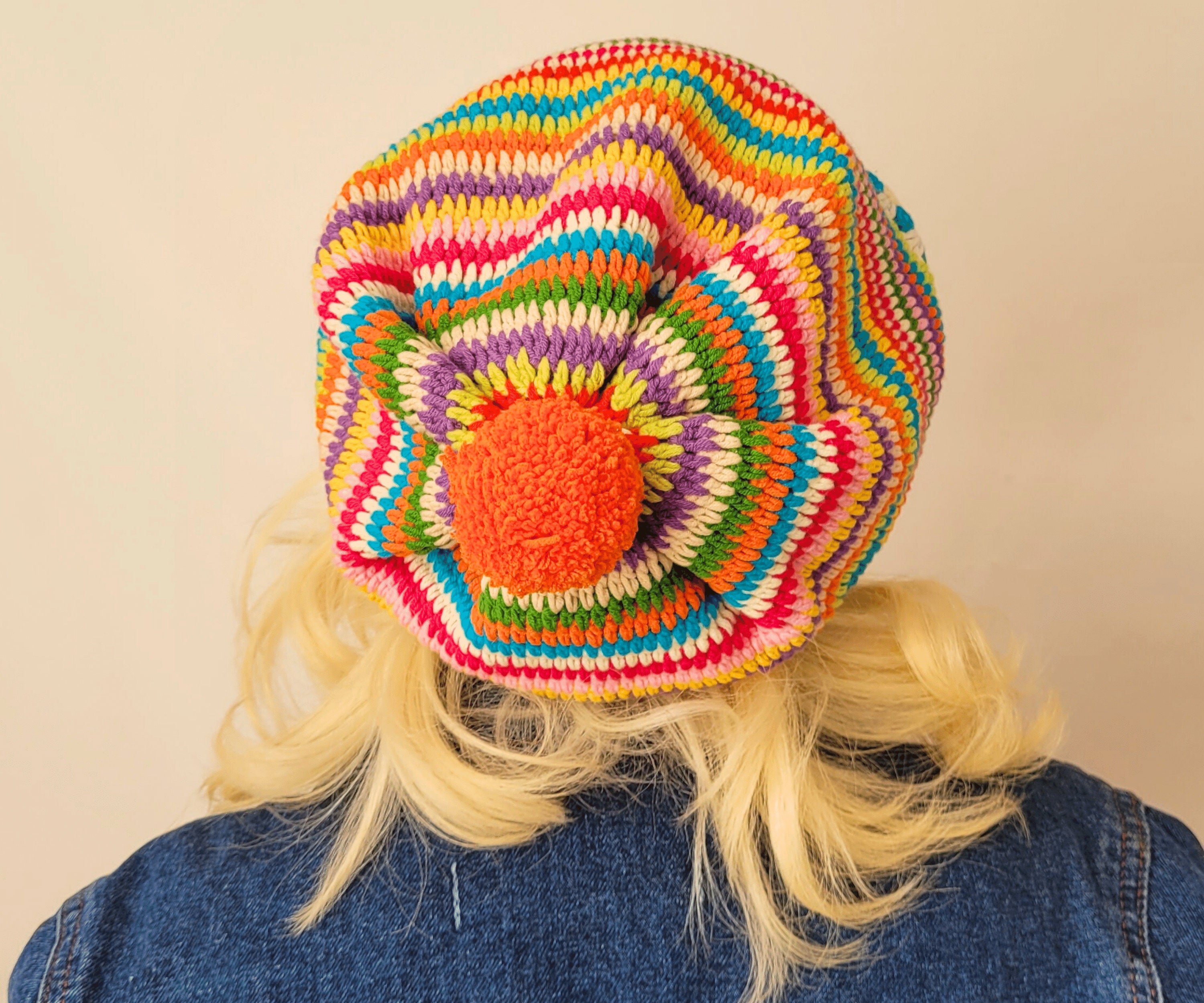 Handknit Granny Square Slouchy Colorful Stripted Colorful Beanie With ...
