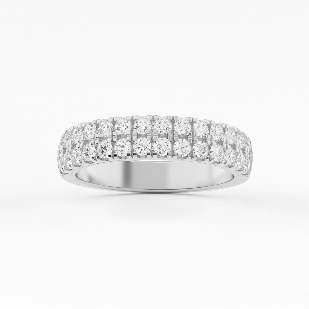 Double Row Half Eternity Band Lab Grown Diamond Wedding Ring - Etsy