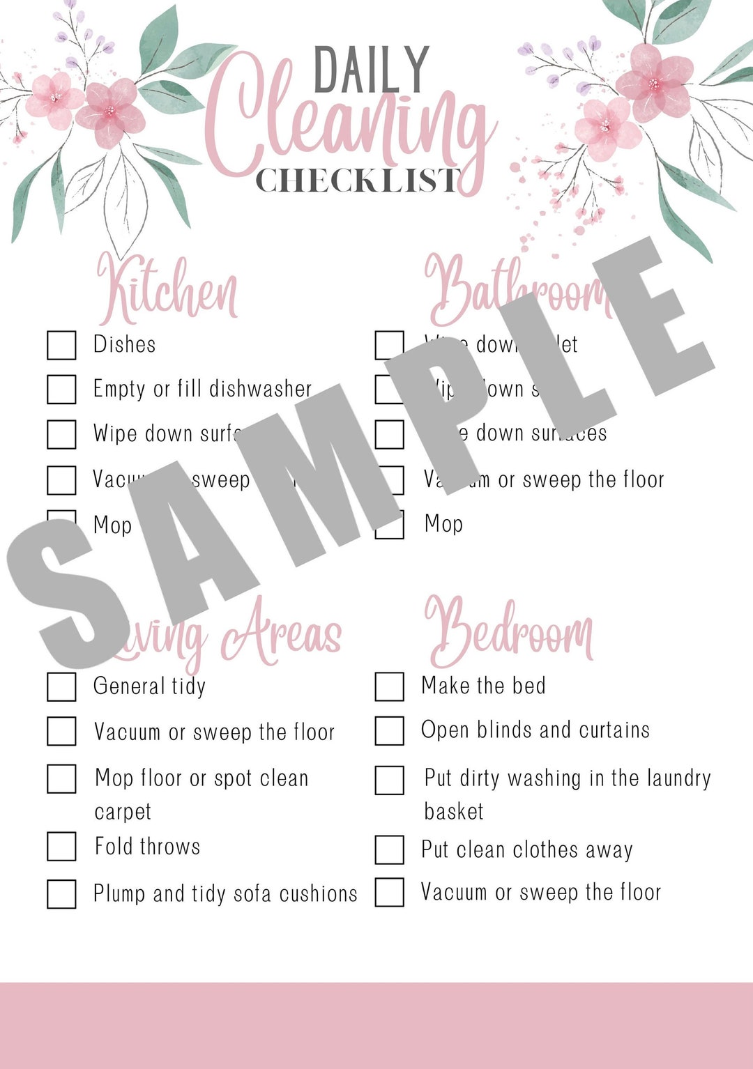 Daily Cleaning Checklist Print - Pink/floral - Etsy