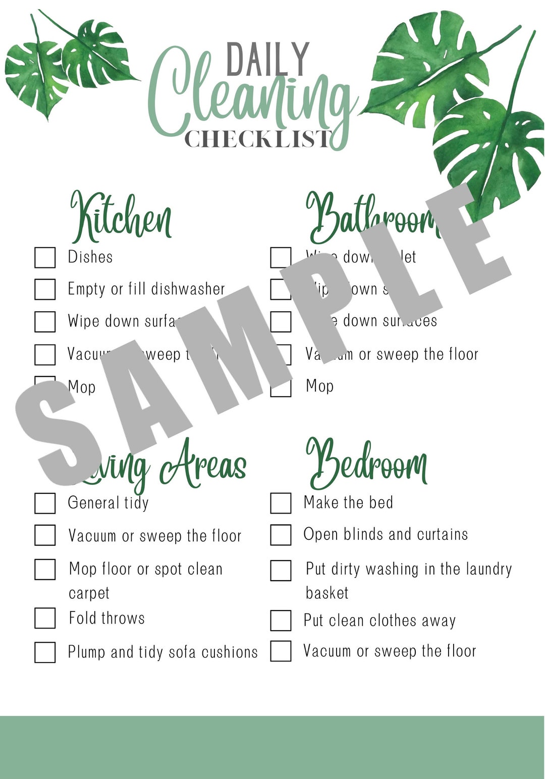 Daily Cleaning Checklist Print Green/floral - Etsy