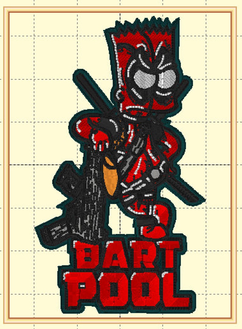 Embroidery File, Digital File, Embroidery Machine, Bart Pool Designs, Dead Pool Design, PES File ...