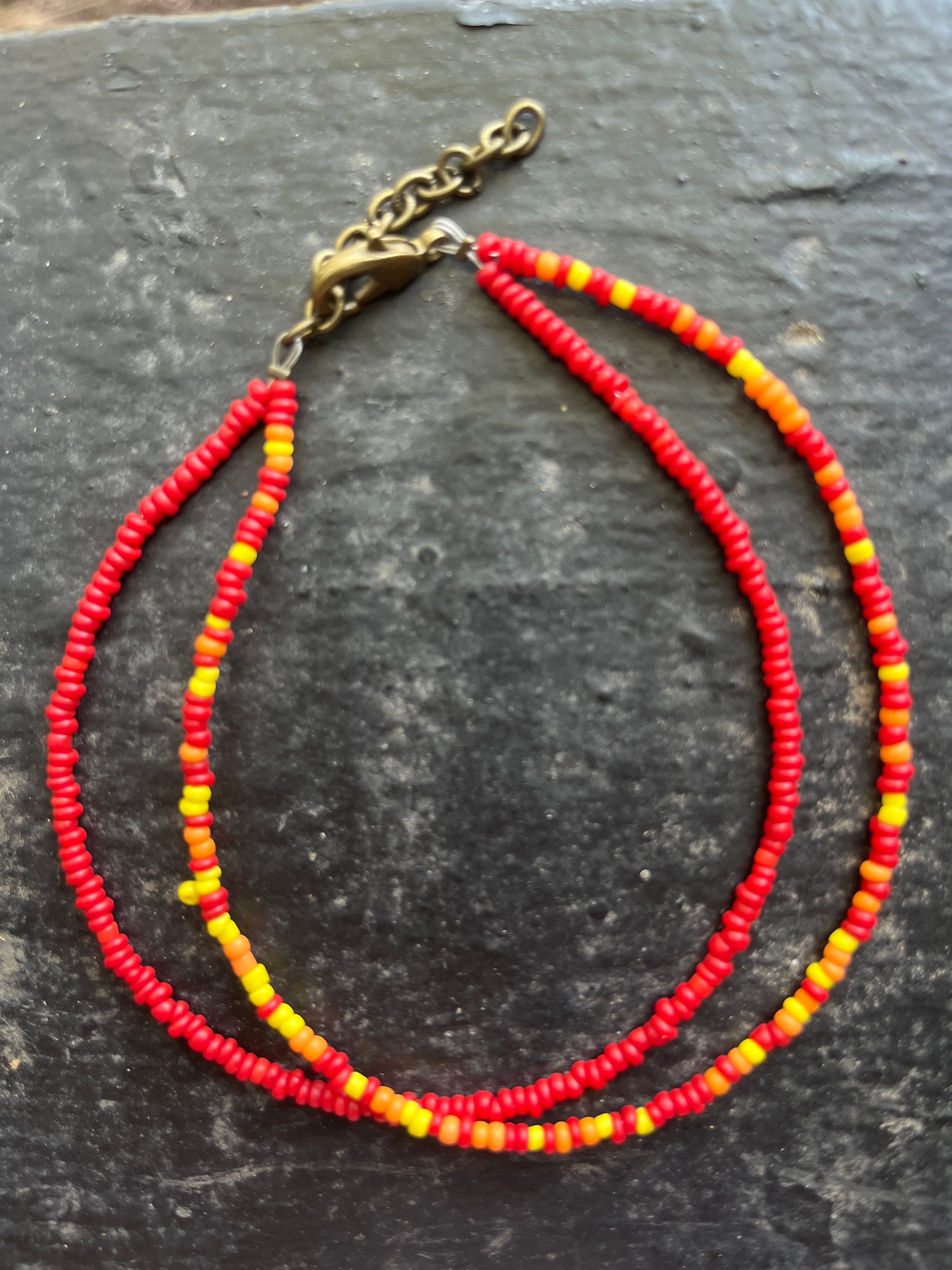 Maasai Bead Anklet, Double Strand, Adjustable Chain, Hand Strung Kenyan ...