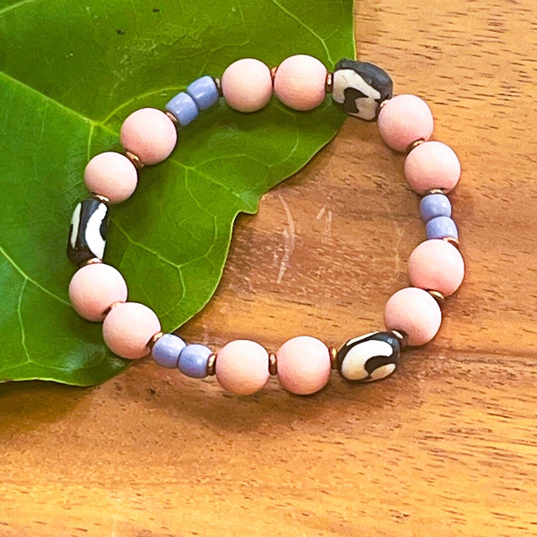 Handmade African Bead Bracelet Wood Stretch Bracelets Kenyan Batik