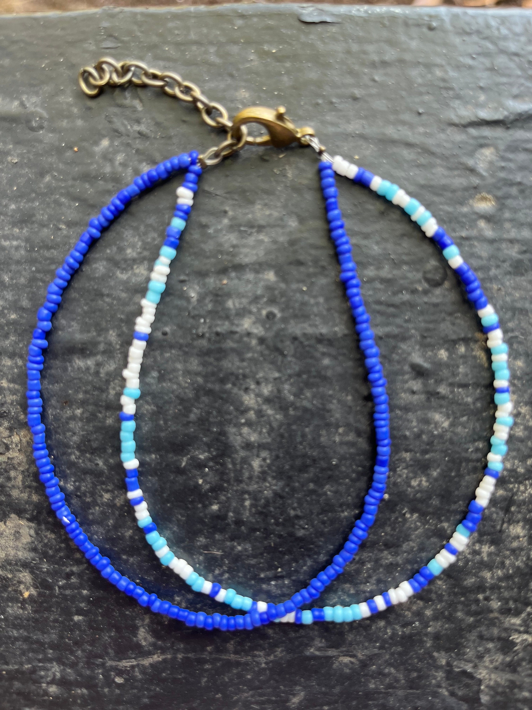 Maasai Bead Anklet, Double Strand, Adjustable Chain, Hand Strung Kenyan ...