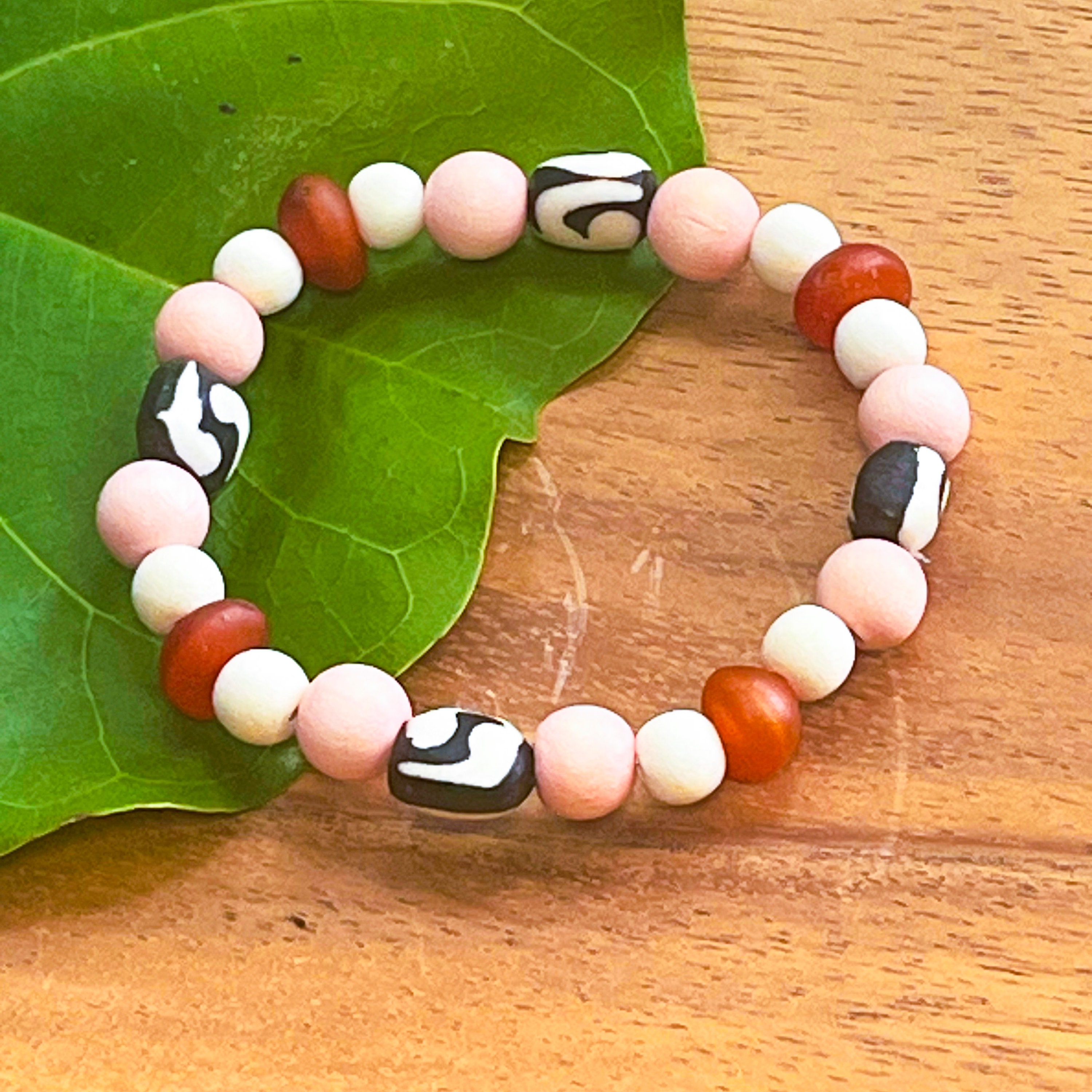 Handmade African Bead Bracelet, Wood Stretch Bracelets, Kenyan Batik ...