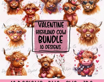 Valentine Highland Cow, Cute Cow SVG, Western Valentine Png, Valentine ...