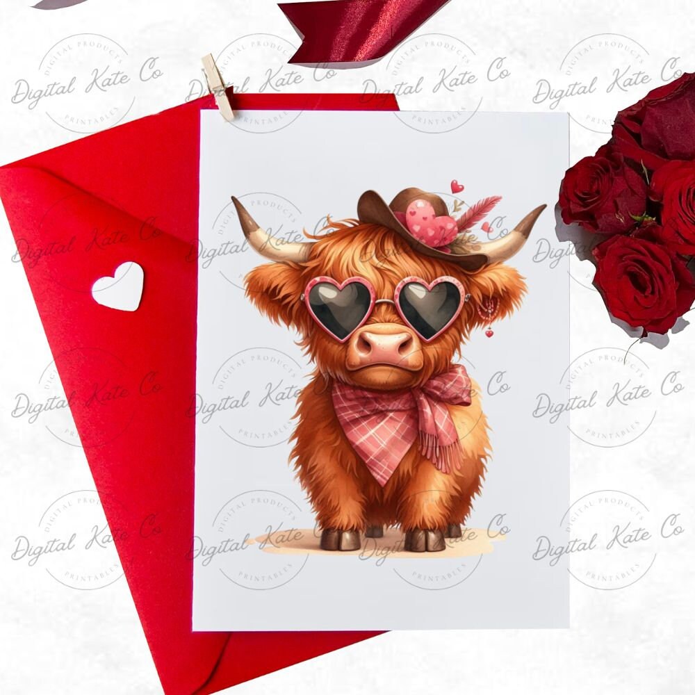 Valentine Highland Cow, Cute Cow SVG, Western Valentine Png, Valentine ...