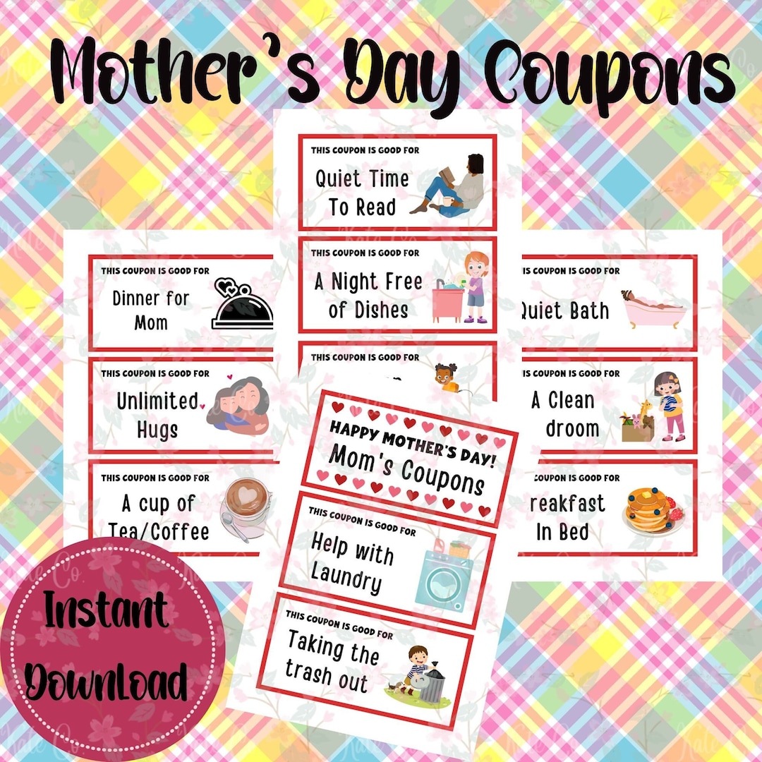 Printable Mother's Day Coupons, Gift for Mom, Mother's Day Gift ...