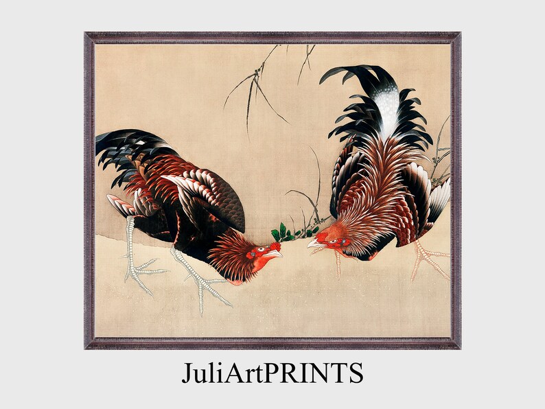 Rooster Rumble | Historical Japanese Art Print for Your Home ...