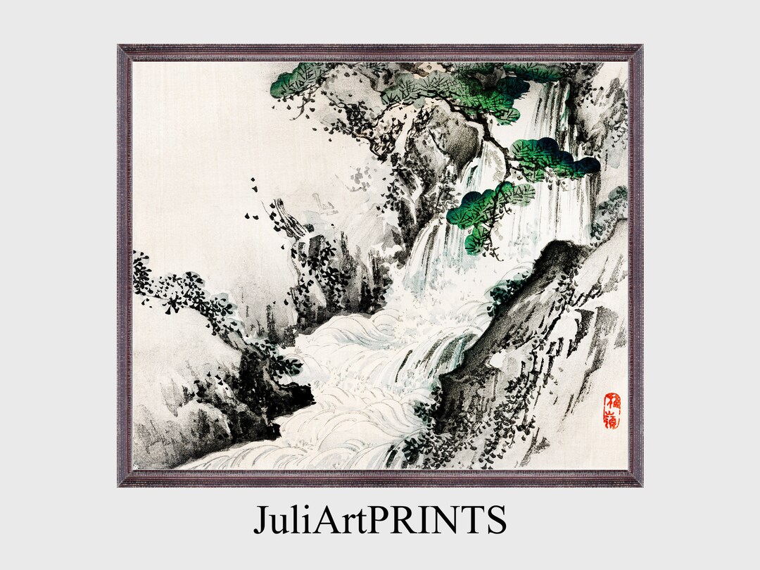 Enchanting Waterfall – Vintage Japanese Landscape Art Print | Serene ...