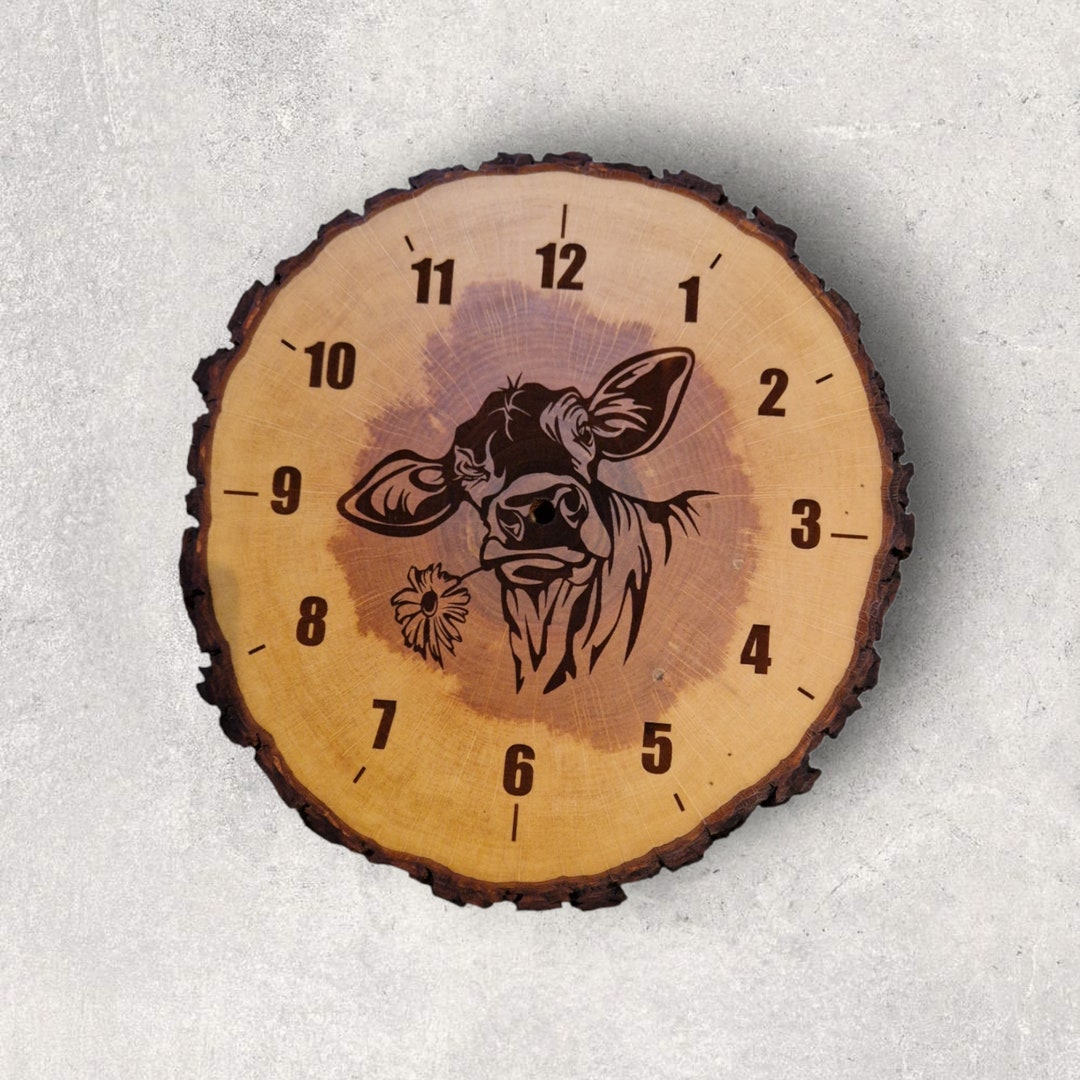 Wooden Clock Alder Cow Clock With Silent Movement / Wall Clock Wood ...