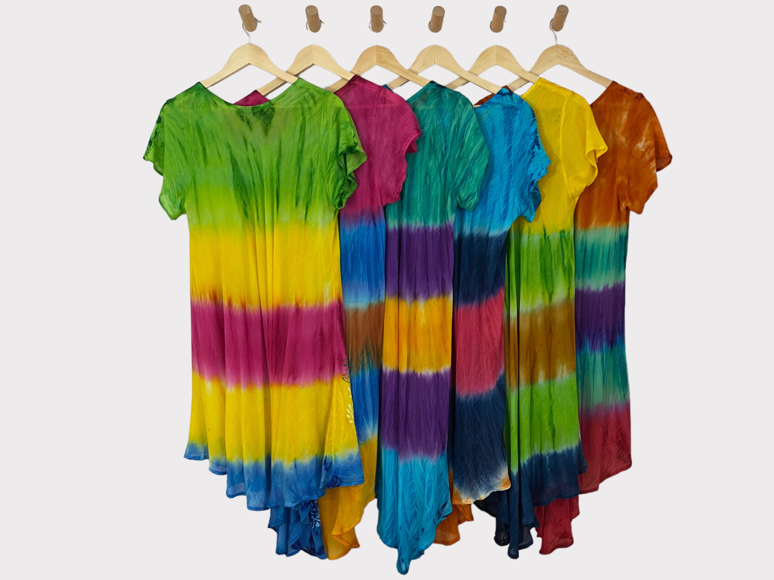 Tie Dye Rainbow Summer Dress Boho Festival Short Sleeve - Etsy