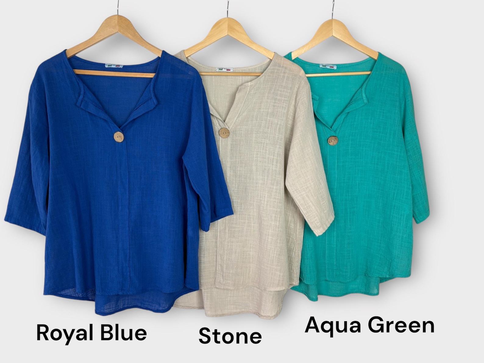 Tunic Top, Cotton Blouse Made in Italy, 3/4 Length Sleeve Loose Size 14 ...