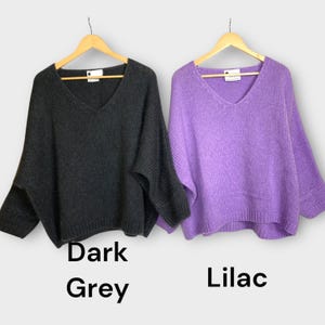 Mohair Wool V Neck Jumper Sweater, Loose Oversized Knitted Boho Knit ...