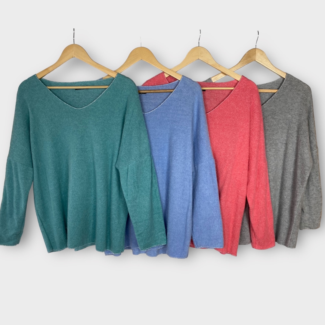 Cashmere Wool and Angora Jumper Sweater Pullover V Neck Fluffy Cosy ...