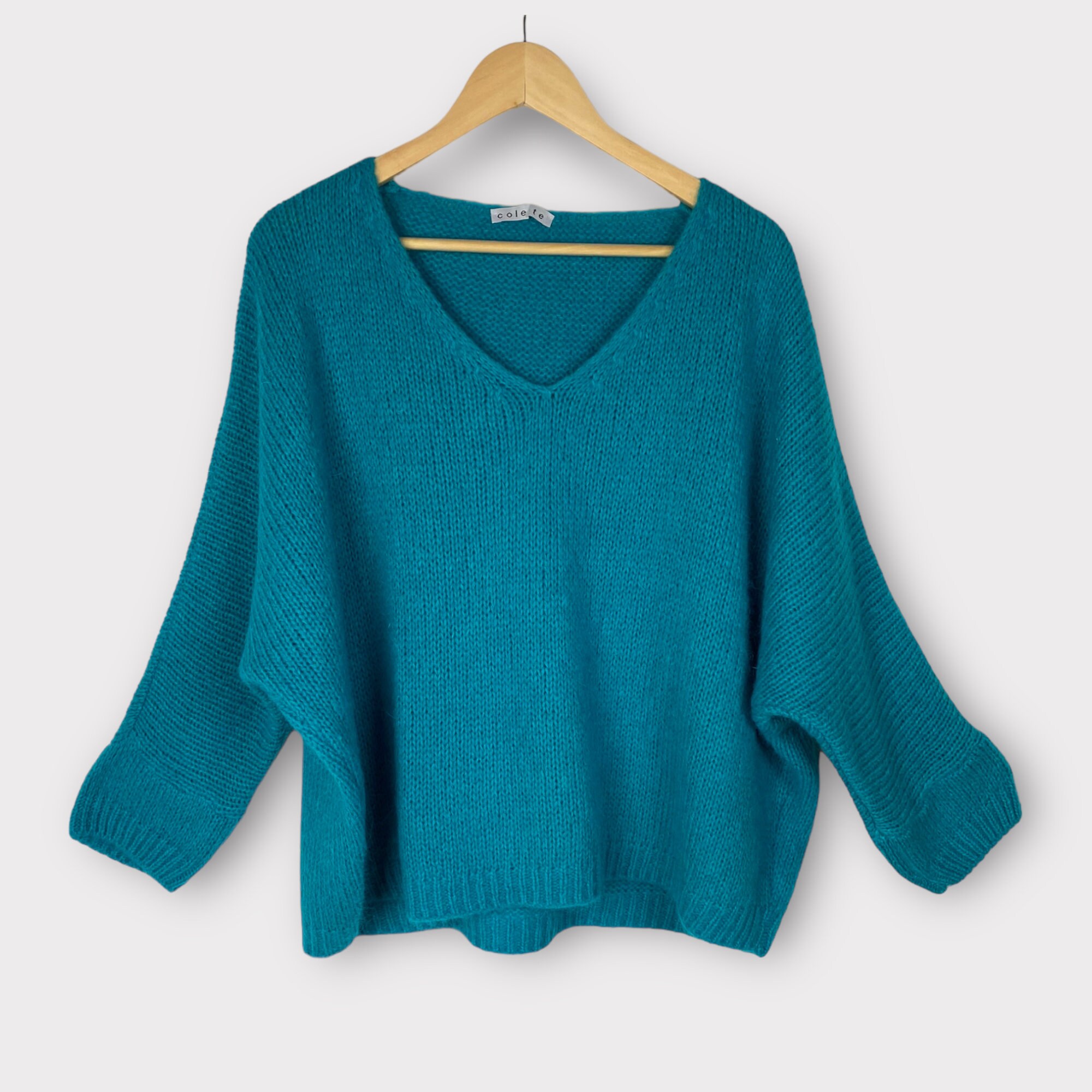 Mohair Wool V Neck Jumper Sweater, Loose Oversized Knitted Boho Knit ...