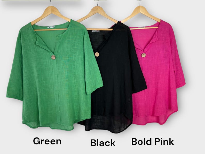 Tunic Top, Cotton Blouse Made in Italy, 3/4 Length Sleeve Loose Size 14 ...