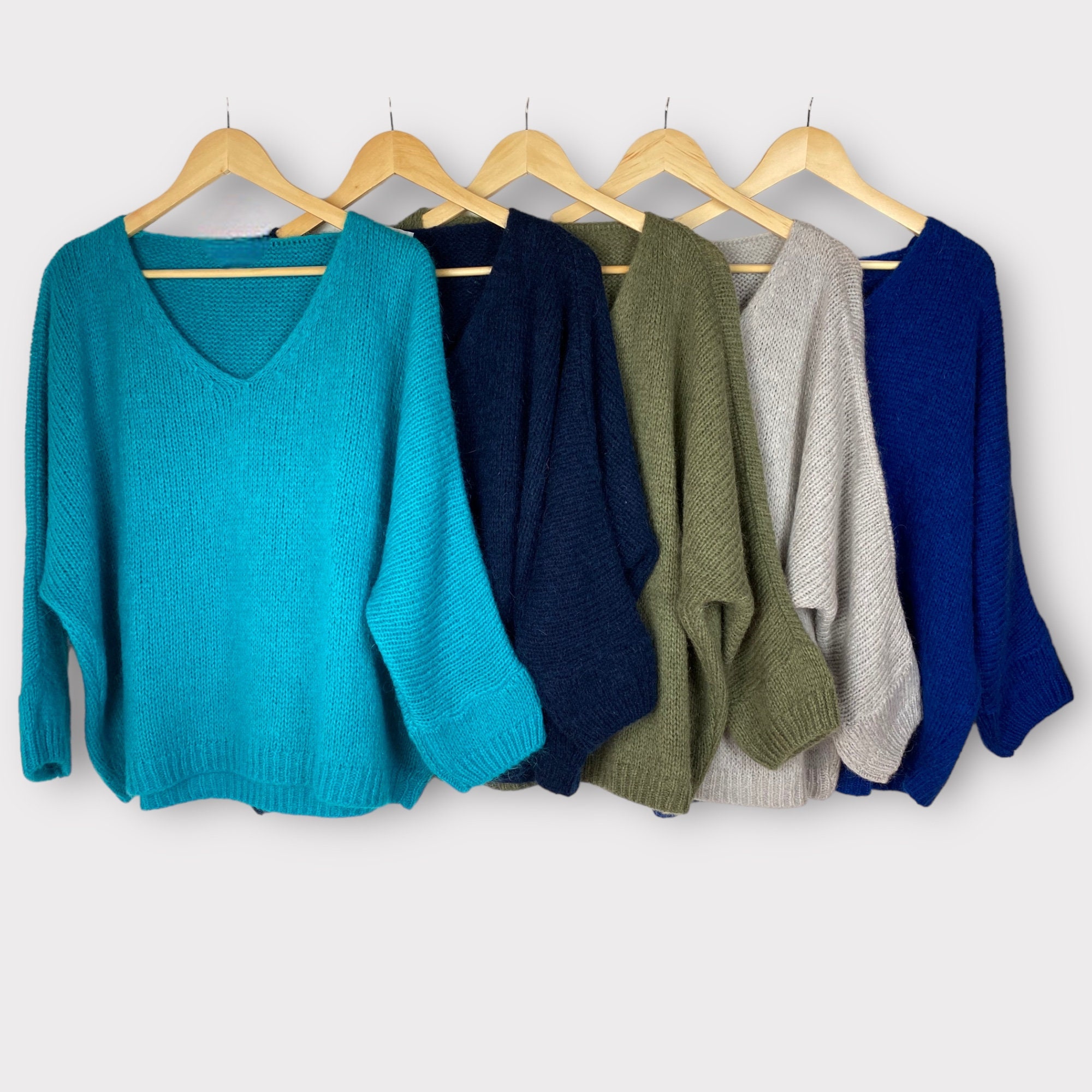 Mohair Wool V Neck Jumper Sweater, Loose Oversized Knitted Boho Knit ...