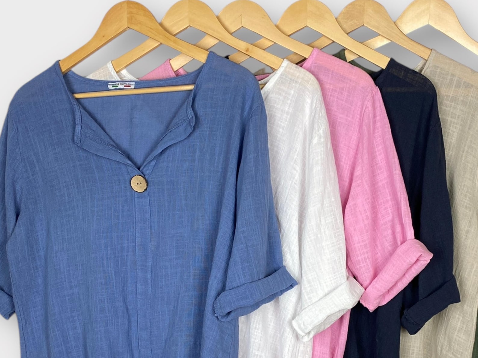 Tunic Top, Cotton Blouse Made in Italy, 3/4 Length Sleeve Loose Size 14 ...