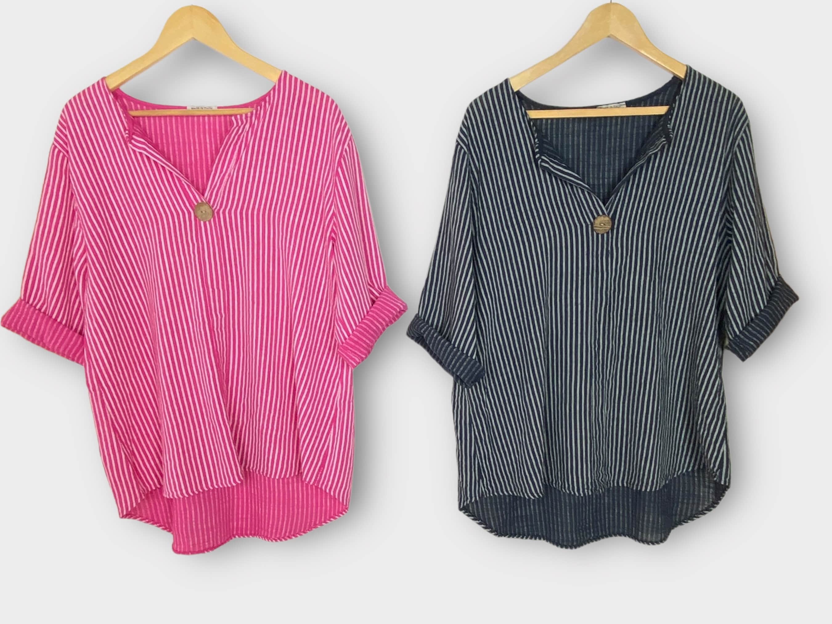 Striped Tunic Top, Boho Blouse, 3/4 Length Sleeve Shirt Loose Size 14 ...