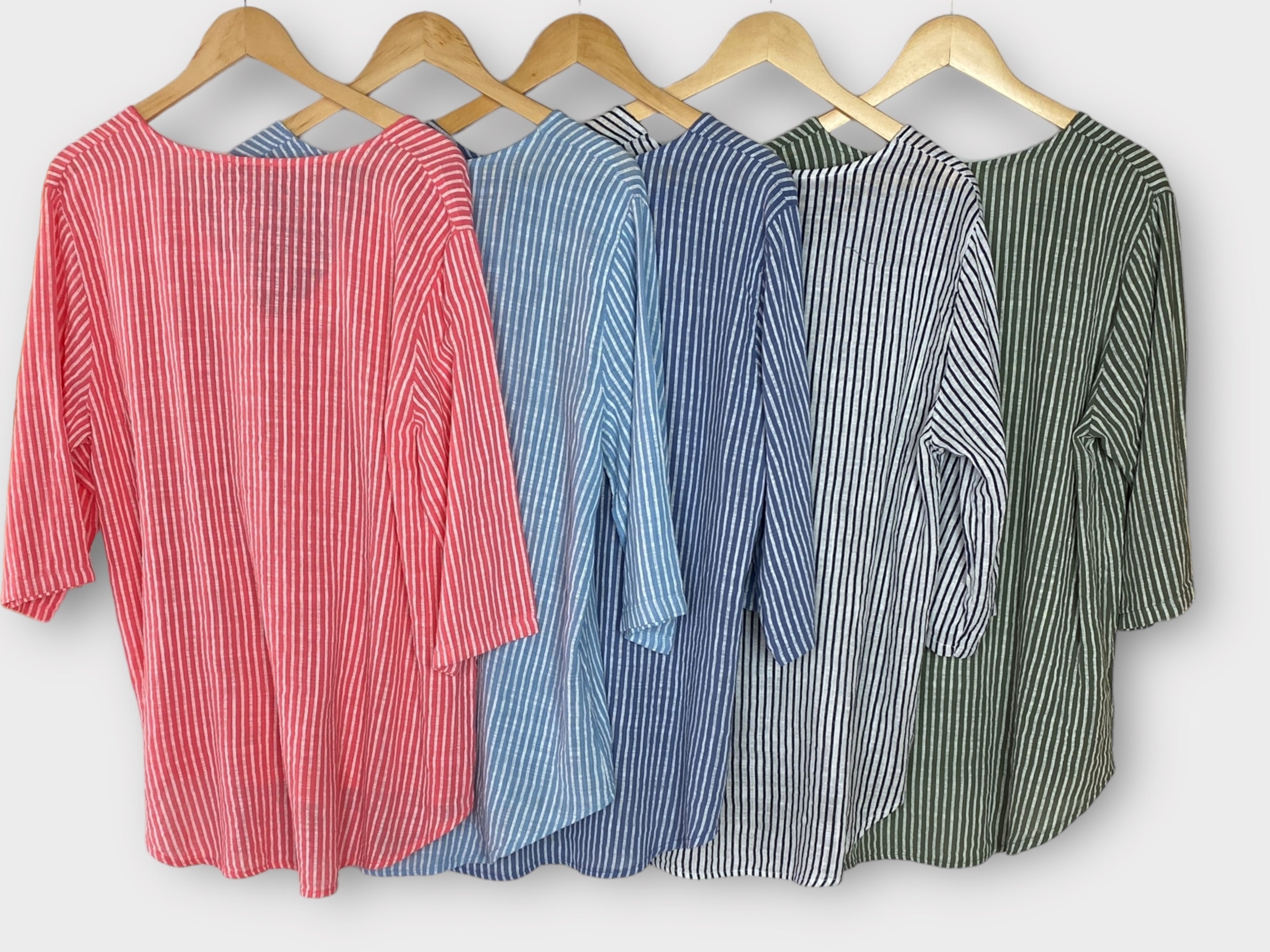 Striped Tunic Top, Boho Blouse, 3/4 Length Sleeve Shirt Loose Size 14 ...