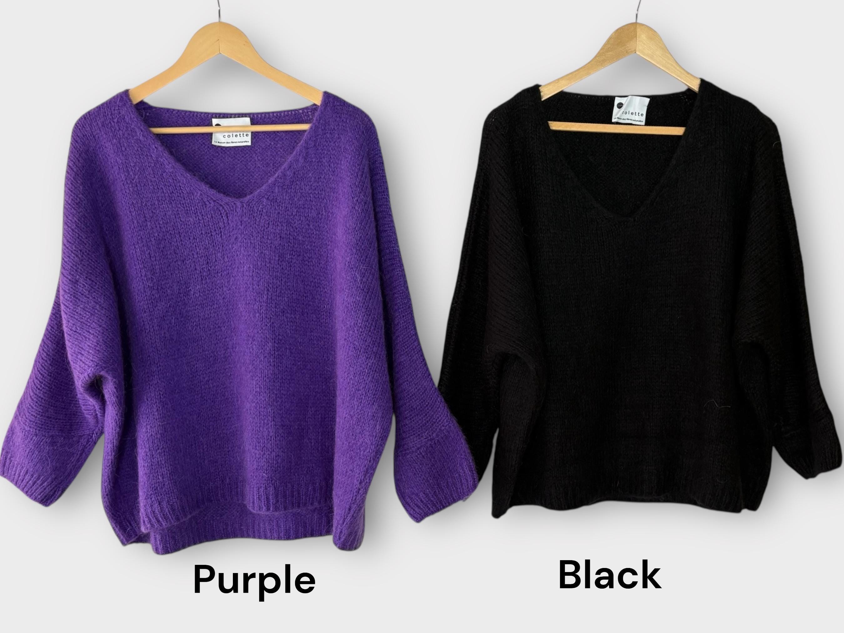 Mohair Wool V Neck Jumper Sweater, Loose Oversized Knitted Boho Knit ...